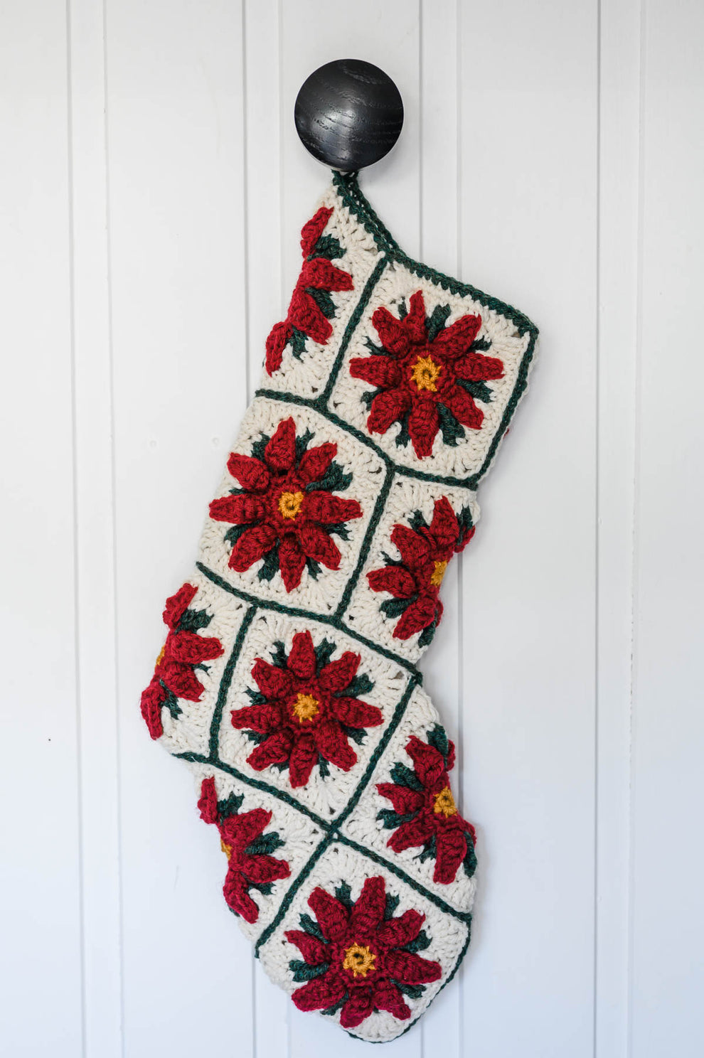 Poinsettia Flower Granny Square Christmas Stocking Crochet Pattern ...